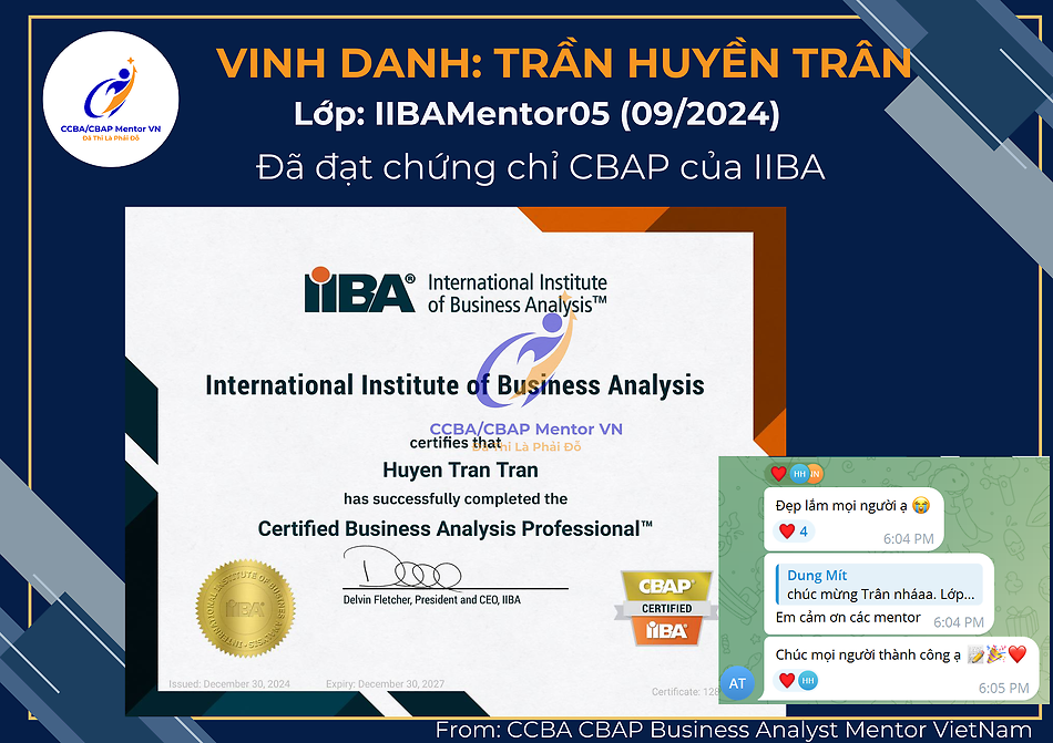 CCBA CBAP Business Analyst Mentor VietNam